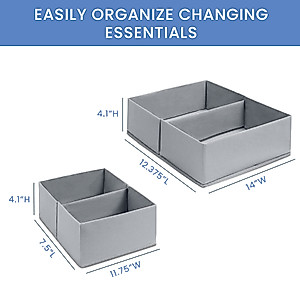 Delta Children 7-Piece Essential Changing Table Set - Newborn Baby Gift Set for Boys and Girls – Set Includes Changing Pad, Plush Changing Pad Cover, 3 Changing Pad Liners and 2 Storage Bins, Grey