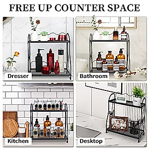 Bathroom Organizer Countertop, 2 Tier Bathroom Tray for Counter Organizer and Storage Shelf, Vanity Organizer Bathroom Counter Tray Kitchen Spice Rack Standing for Bathroom, Kitchen, Bedroom, Offices