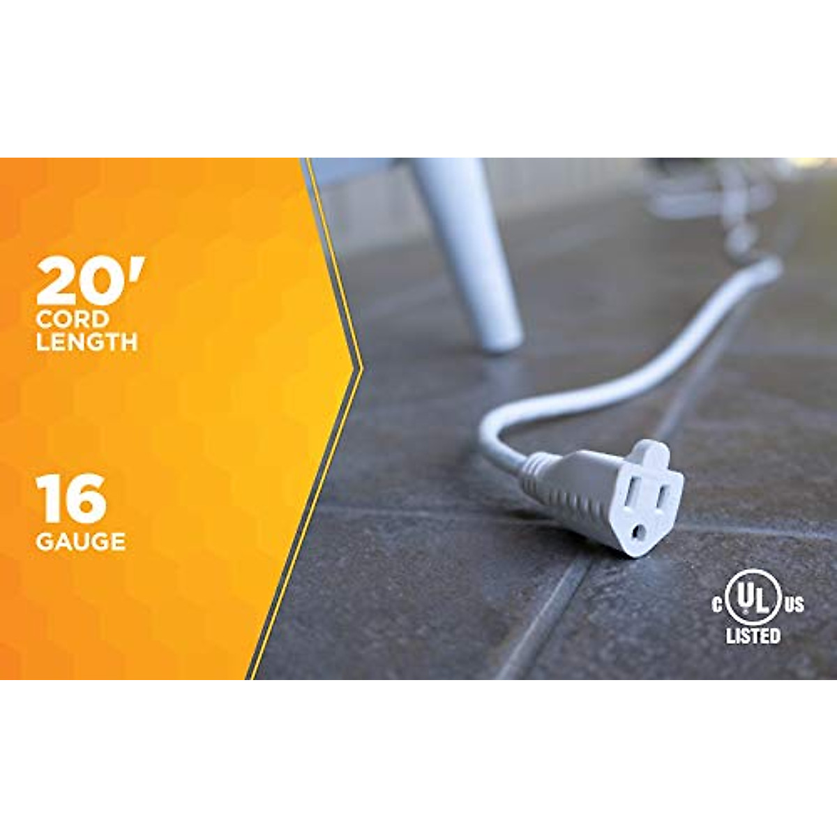Woods Light Duty Extension Cord, 20Ft, 16 Gauge, 3 Conductor, Landscape and Patio Cord, SJTW, White, 23528801