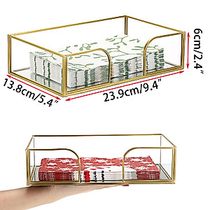 Sumnacon Bathroom Guest Towel Holder - Rectangle Glass Napkin Holder for Guest Hand Towels Paper Napkins, Decorative Napkin Holder Tray for Bathroom Vanity Toilet Tank Table Kitchen Countertop, Gold