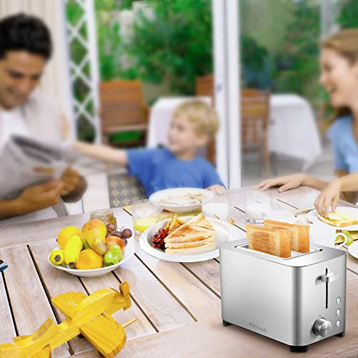 Kikiwell Toaster 2 Slice, Stainless Steel Bread Toasters, Extra Wide Slots, 6 Bread Shade Settings, Bagel/Defrost/Cancel Function, Removable Crumb Tray, 120V/850W (2 Slice)