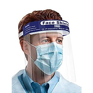 MAGID Reusable Clear Anti Fog Safety Face Shields - 5 Full Face Shields - Adult Face Shield with Soft Sponge Padding & Elastic Headband (5 Pre-Assembled Shields)