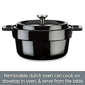 All-Clad Electrics Stainless Steel and Cast Iron Slow Cooker 5 Quart 7-in-1 Slow Cook High/Low, Braise, Sauté, Simmer, Manual, Keep Warm 1200 Watts Stove and Oven Safe Black Enamel Crock Insert