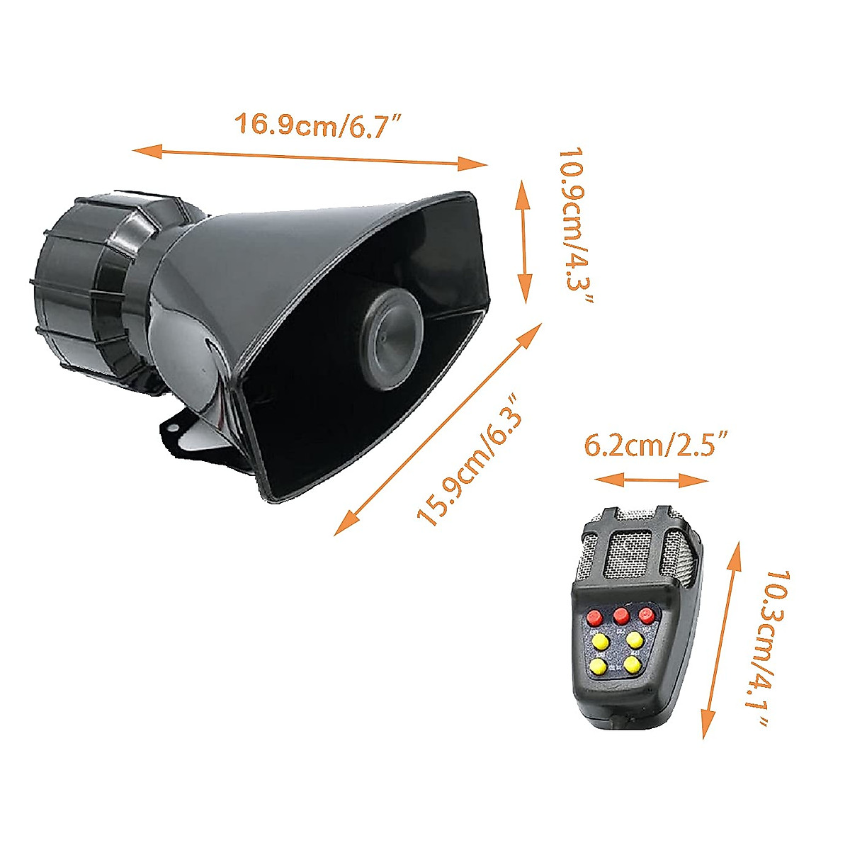 Rockmoon Car Siren Horn 7 Tone Sound Siren Police Mic PA Speaker Car System Emergency with Microphone Amplifier-100W Emergency Sound Electric Horn-12V, black