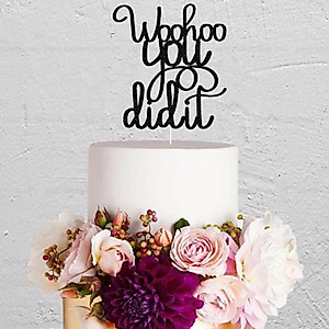 Woohoo You Did It Cake Topper for Graduation Party Decorations Wedding Party Decor Black Glitter