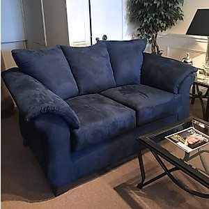 Roundhill Furniture Aruca Navy Blue Microfiber Pillow Back Love Seats,