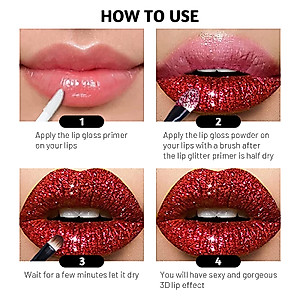 FREEORR 3 Colors Glitter Lip Kit, Diamond and Glitter Metallic Lip Powder with Lip Primer, Waterproof Long Lasting & Smudge Proof, Shimmer Sparkly Glitter Lip Cosmetic without Sticky Flake Off Set A