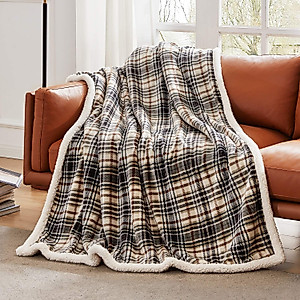 Touchat Sherpa Plaid Throw Blanket, Fuzzy Fluffy Cozy Soft Blanket, Fleece Flannel Plush Twin Size Microfiber Blanket for Couch Bed Sofa (60" X 70", Plaid Brown)
