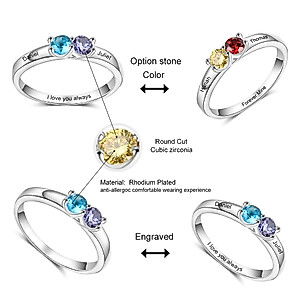 Personalized Mothers Rings with 2/3/4 Simulated Birthstones Custom Mother Daughter Ring Jewelry for Women Engagement Wedding Promise Rings for Her (2 stones, 8)