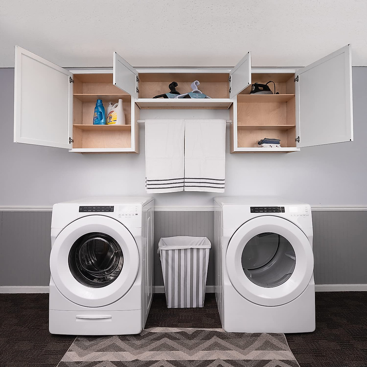 Quicklock Laundry Room Cabinets | 72" - 84" Wide | Shaker Style | Soft Close Hardware (Pure White, 12" D x 72" W x 30" H)