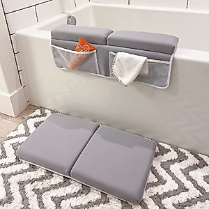 JJGoo Bath Kneeler with Elbow Rest Pad Set, 1.5 inch Kneeling Pad Mat for Bathtub - Gray
