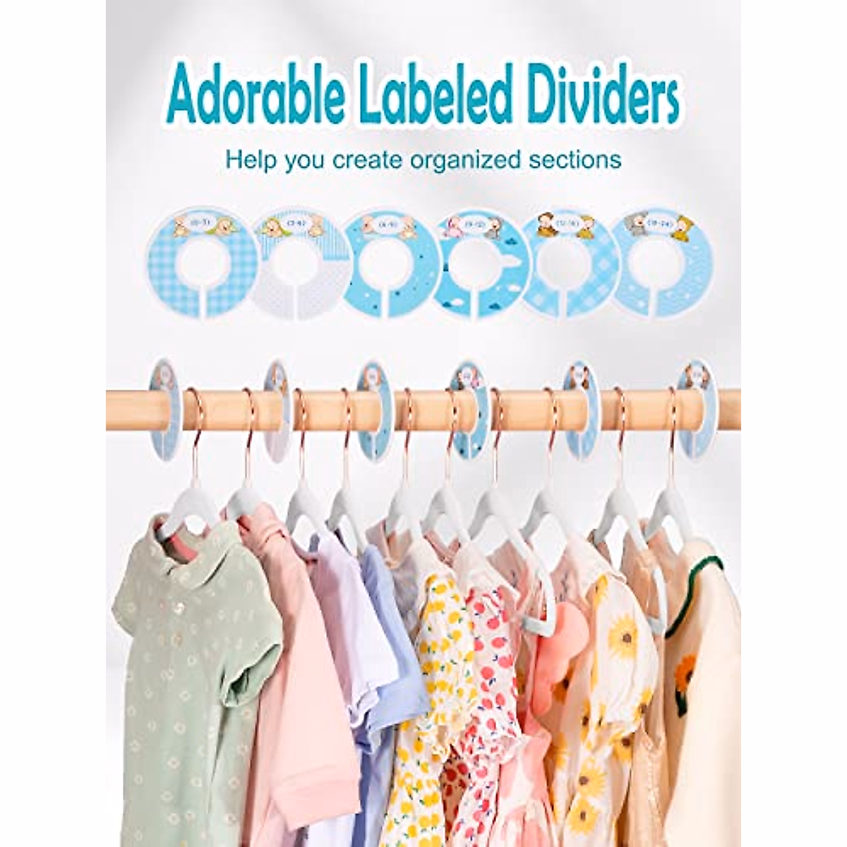 Smartor Premium Velvet Baby Hangers for Closet 50 Pack, 11.8" Safe Durable Baby Clothes Hangers for Nursery with 6 Pcs Closet Dividers, Sturdy Felt Hangers for Toddler/Infant/Kids/Childrens - White