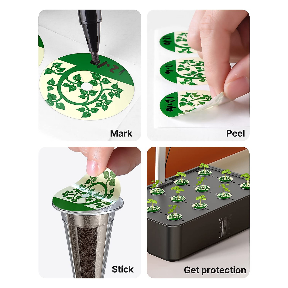 iDOO 102Pcs Seed Pot Labels Sticker, PVC Round Peel and Stick Hydroponic Garden Label, Plant Grow Basket Label
