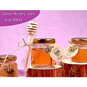 DnayDkiy 40 Pack 1.5 oz Hexagon Mini Glass Honey Jars with Dipper, Gold Lids, Bee Pendants, Jutes, Golden Gift Bags and Thank You Cards - Perfect for Baby Shower Favors, Wedding Favors Party Favors
