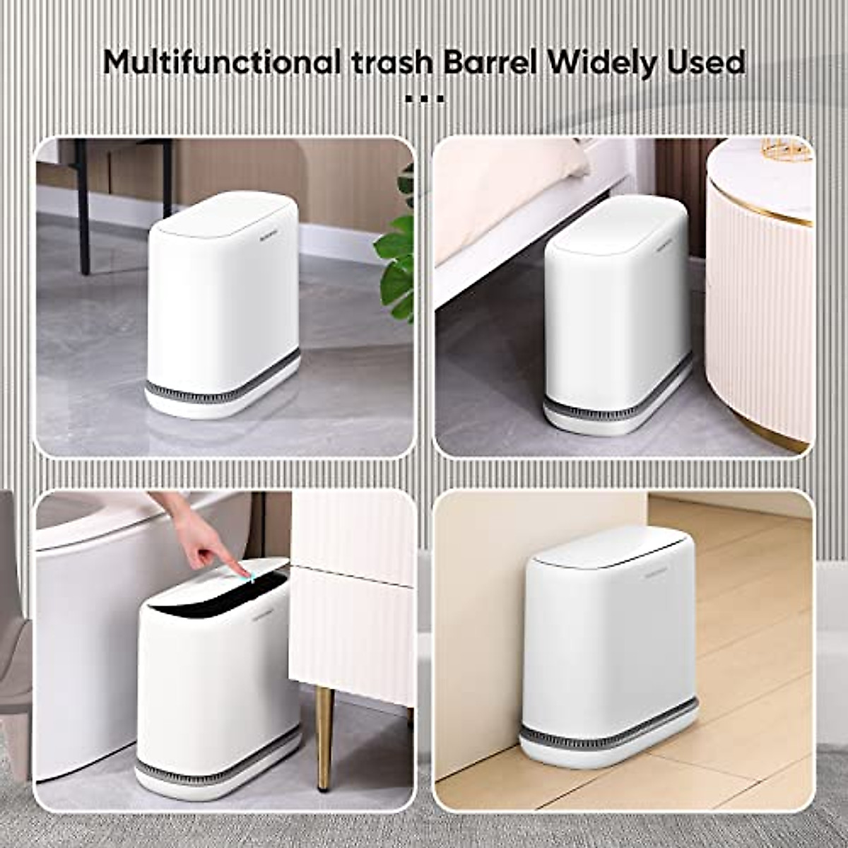 JOYBOS Adsorption Bathroom Trash Can with Lids,Kitchen Wastebasket with Press Type Lid,15L Dogproof Slim Plastic Narrow Garbage Can,4 Gallon Garbage Bin for Home,Office and Narrow Place