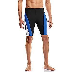 TSLA Men's Swim Jammers, Athletic Racing Swimming Shorts Trunks, UPF 50+ Sun Protection Endurance Triathlon Swimsuit, Splice Black & Blue & White, 40