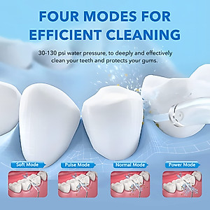BEBEN Water Electric Flosser Picks for Teeth Cleaning, 4 Modes Water Flossers Cordless for Teeth, IPX7 Portable and Rechargeable Dental Floss and picks, 310ml Dental Oral Irrigator for Home and Travel