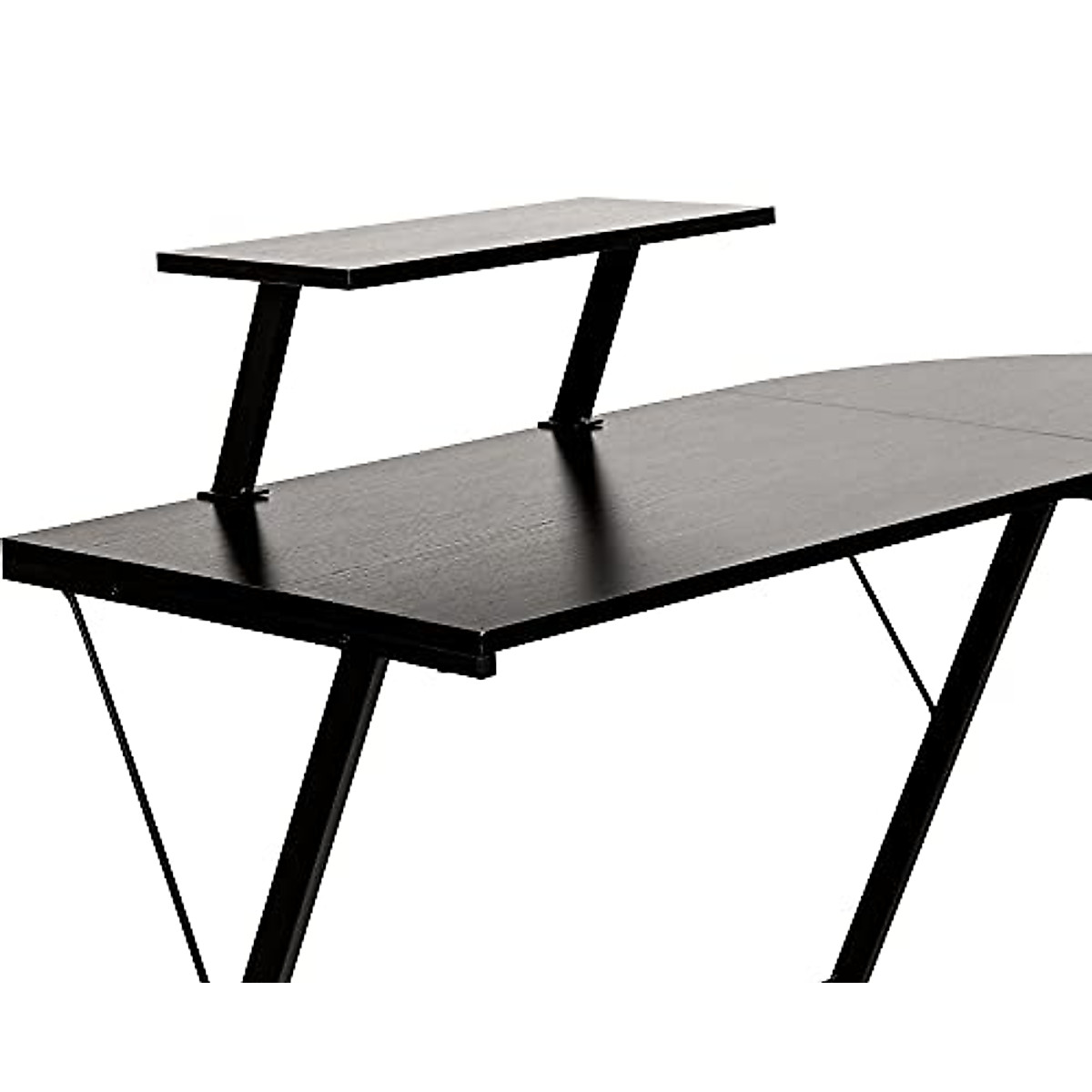 Flash Furniture Ginny Corner Desk - Black/Black Space Saving L-Shaped Gaming Desk with Monitor Shelf - 71.5" 2-Tier Computer Desk, Home Office Desk, Easy Assembly