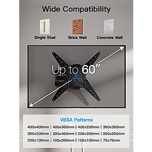 PERLESMITH Full Motion TV Wall Mount for 26-55 Inch TVs with Articulating Arms Swivels Tilt Extension - Wall Mount TV Brackets VESA 400x400 Fits LED LCD OLED 4K TVs Up to 70 lbs