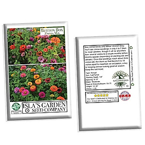 "Button Box Mix" Zinnia Seeds for Planting, 100+ Flower Seeds Per Packet, (Isla's Garden Seeds), Non GMO & Heirloom Seeds, Botanical Name: Zinnia elegans, Great Home Garden Gift
