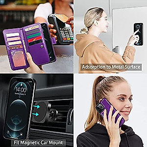 Varikke iPhone 11 Wallet Case for Women - Glitter PU Leather, Card Holders, Magnetic Detachable Phone Case, Kickstand, Strap - Dark Purple
