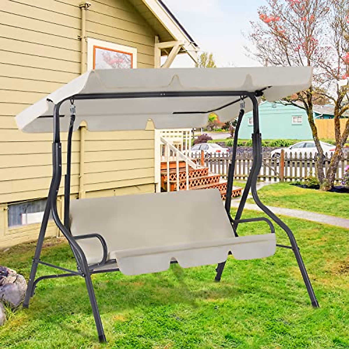BPS 3-Person Patio Porch Swing Chair with Adjustable Backrest and Canopy - Outdoor Swing Perfect for Patio, Garden, Poolside, and Balcony Relaxation