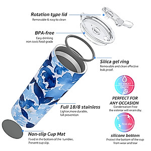 THILY Stainless Steel Vacuum Insulated Tumbler 26 oz Triple-Insulated Travel Mug with Splash-Proof Lid, for Iced Coffee and Hot Beverage, Blue Maple