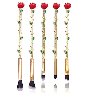 Rose Eye Makeup Brush Set - 5pcs Wand Makeup Brushes with Soft Synthetic Fiber and Metallic Handle for Eyebrow, Eyeshadow, Foundation, Blending and Lips, Great Gift for Sister Girlfriend, Gold