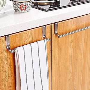 kiskick Stainless Steel Over Door Towel Bar Stand Rack Cupboard Cabinet Hanging Shelf Bathroom Kitchen Towel Hanger Organizer S