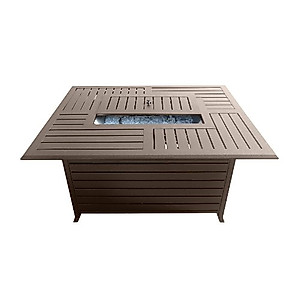 Hiland FS-1010-T-12 Fire Pit Propane w/Glass, Square, Hammered Bronze