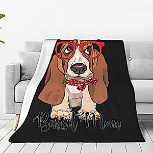 Cute Basset Hound Dog Mom Gift Full Fleece Throw Cloak Wearable Blanket Flannel Fluffy Comforter Quilt Nursery Bedroom Bedding King Size Plush Soft Cozy Air Conditioner Blanket