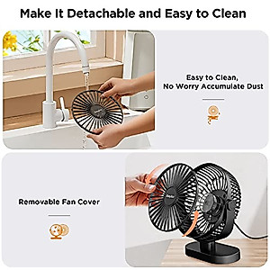 EasyAcc 6.5 inch USB Desk Fan, Small Desk Fan [with Strong Airflow & 360°Adjustment & 3 Speeds & Quiet] Small Portable Desk Travel Fan Quiet for Home Office Bedroom Table Desktop Travel (NO BATTERY)