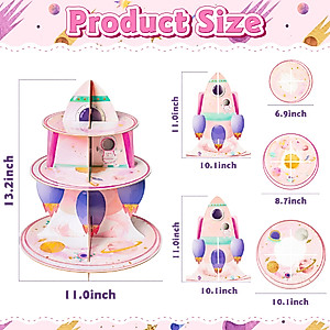 ANGOLIO 3 Tier Watercolour Outer Space Cupcake Stand Outer Space Party Supplies Cake Stand for Kids Birthday Party Decorations Space Theme Dessert Tower Party Baby Shower Birthday Party Supplies