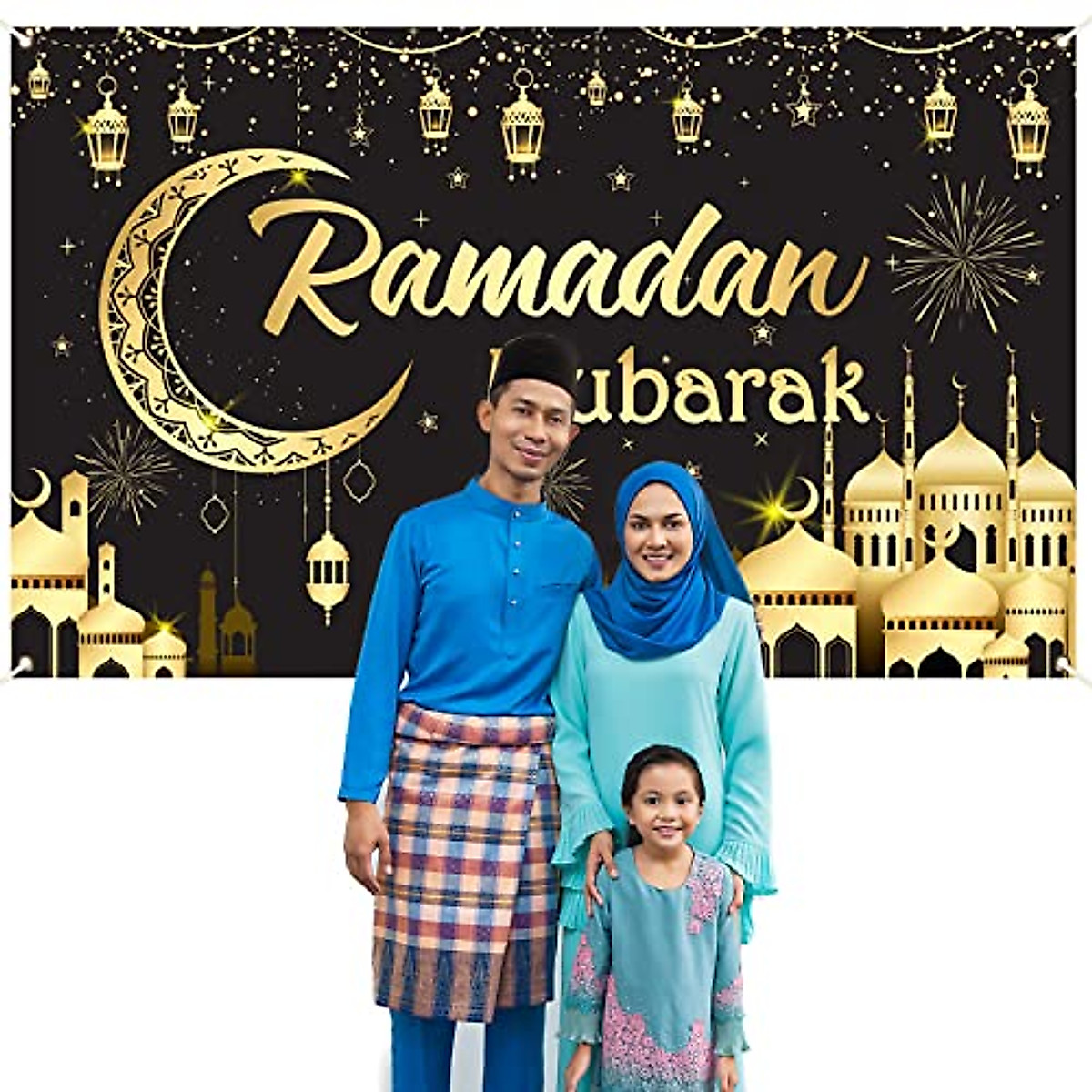 Ramadan Mubarak Party Decorations Eid Mubarak Backdrop for Ramadan Party Supplies Banner Photo Booth Prop
