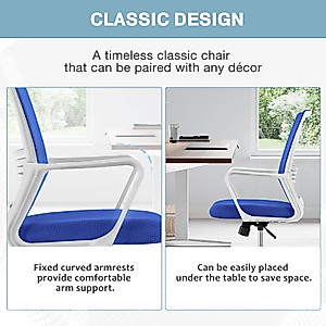 AFO Home Office Desk Chair with Ergonomic Lumbar Supportive Armrest, Mid Back, Tilting Function, Breathable Mesh and High Resilience Sponge Swivel Rolling, Adjustable Height, Navy Blue