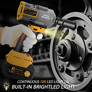 JEXUGK 1000N.m 1/2" Cordless Impact Gun, 740ft-lbs 21V Brushless High Torque Wrench with 2 x 4.0Ah Battery, 5 x Sockets & Fast Charger, Power Impact Driver for Truck Car Home Mower