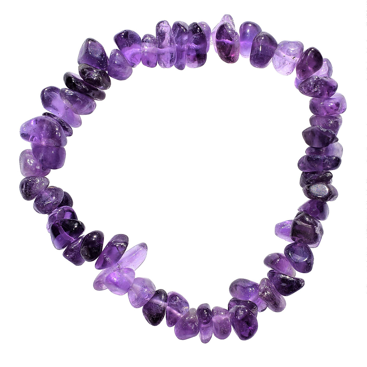 Zenergy Gems CHARGED Premium 7" Natural Dark Amethyst Crystal Chip Bracelet Stretchy + Selenite Heart Charging Crystal (GAIN CREATIVITY, COURAGE, INDEPENDENCE, & PROSPERITY - BALANCES EMOTIONS)