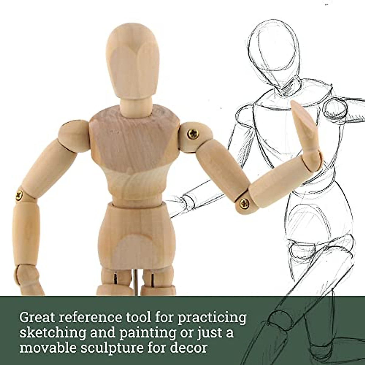 US Art Supply® Wood Artist Drawing Manikin Articulated Mannequin with Base and Flexible Body - Perfect for Drawing The Human Figure (5" Male)