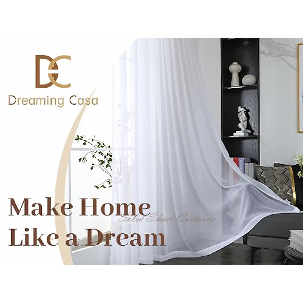 Dreaming Casa Solid White Sheer Curtains for Bedroom Rod Pocket Curtains, 4 Panels 52" W x 96" L