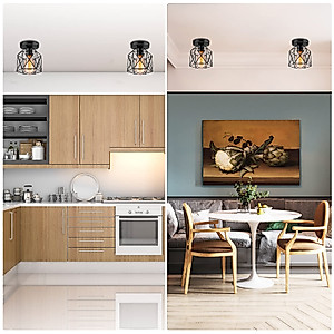 Licperron Hallway Light Fixtures Ceiling Mount, E26 E27 Retro Black Industrial Semi Flush Mount Ceiling Light for Porch Hallway Kitchen Farmhouse Lighting, 2 Pack, RV Light Fixtures, UL Approval