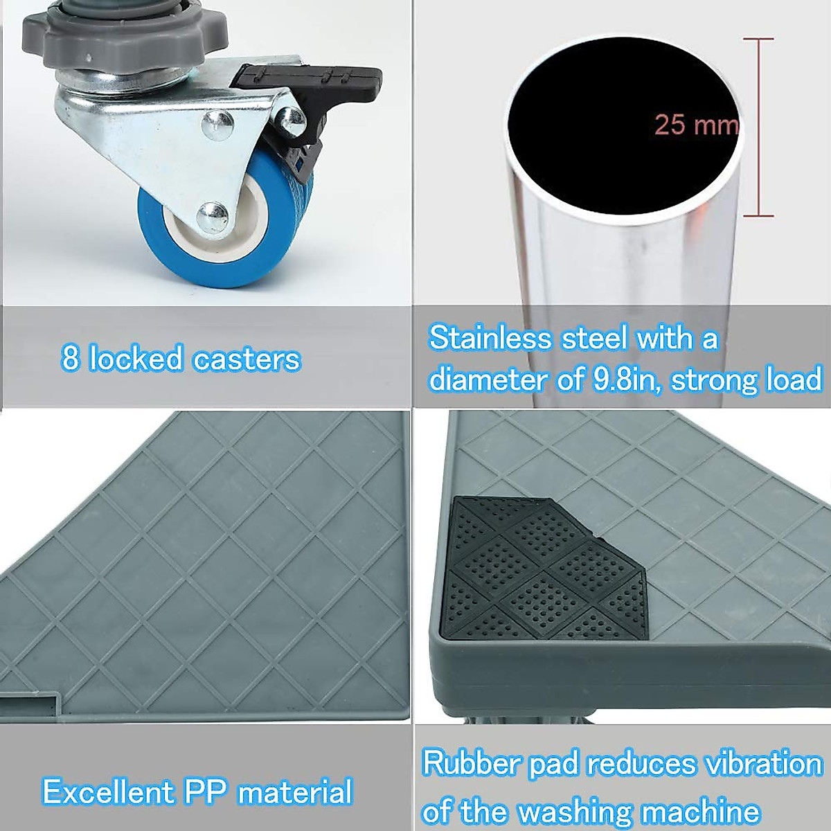 Multi-Functional Furniture Dolly Roller Base Adjustable Movable Base Refrigerator Stand for Washing Machine Refrigerator and Dryer (8 Rounds of Lifting)