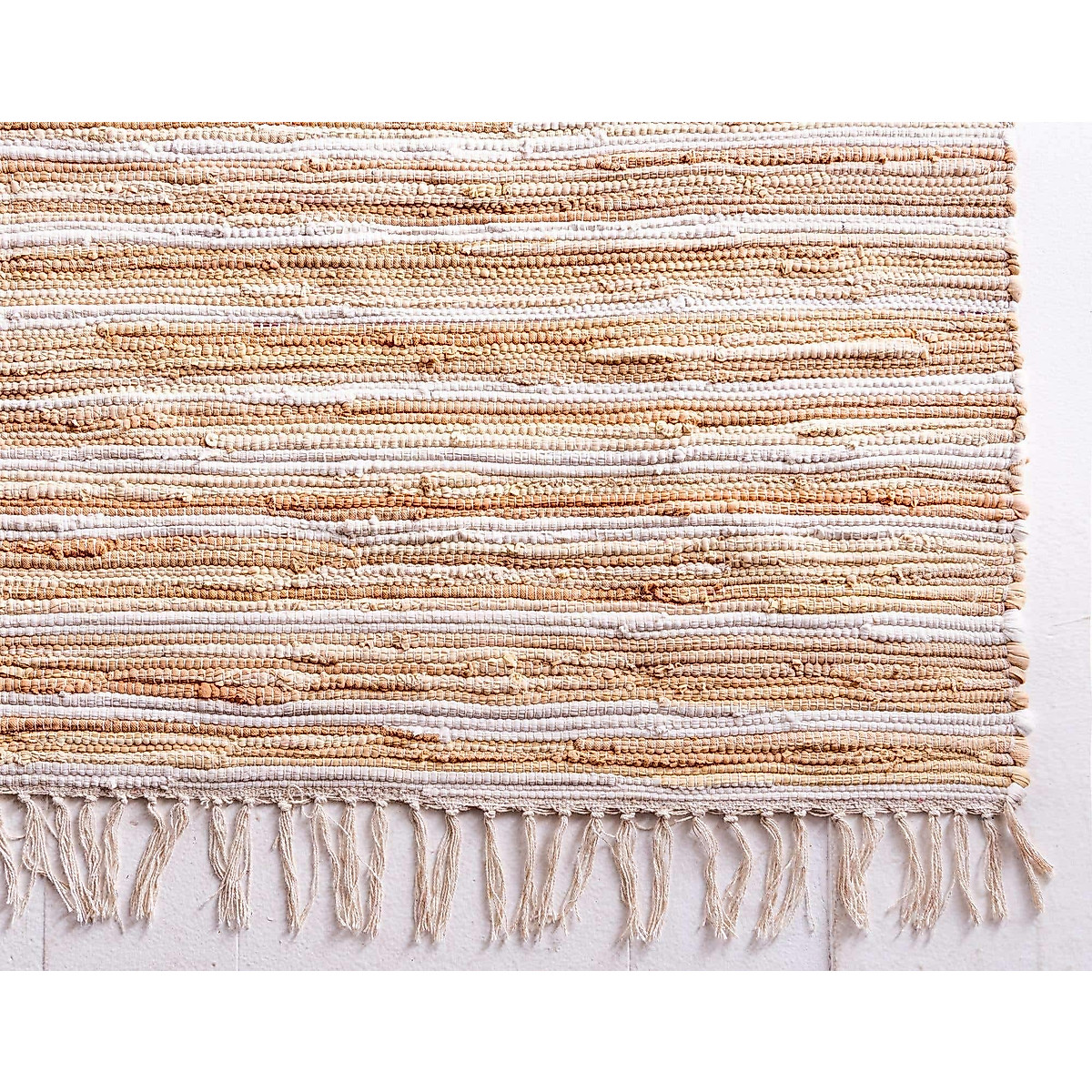 Unique Loom Chindi Cotton Collection Soft Hand Woven Natural Fiber Striped Area Rug, 4 ft x 6 ft, Beige/Ivory