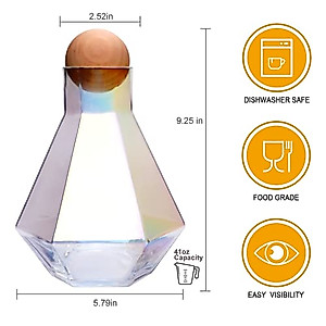 Wine Decanter Set with Glasses,Iridescent Diamond Wine Decanter with 6 Piece Stemless Wine Glasses,Geometric Carafe Decanter with Cork Ball Stopper for Wine Lover,Parties,Whiskey,Scotch, Bourbon