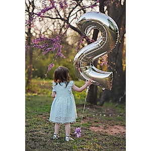 Csbks Toddler Girls Cute Pompoms Lace Floral Elegant Retro Swing Party Dress Blue-Green 130