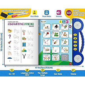 GUFINO Spanish & English Learning Toys Electronic Book; Kids Learning Toys for 3 Year Olds and Older. ABC Learning for Toddlers, Numbers, Songs, Colors; Best Toddler Learning Toys for 3+ Year Olds.