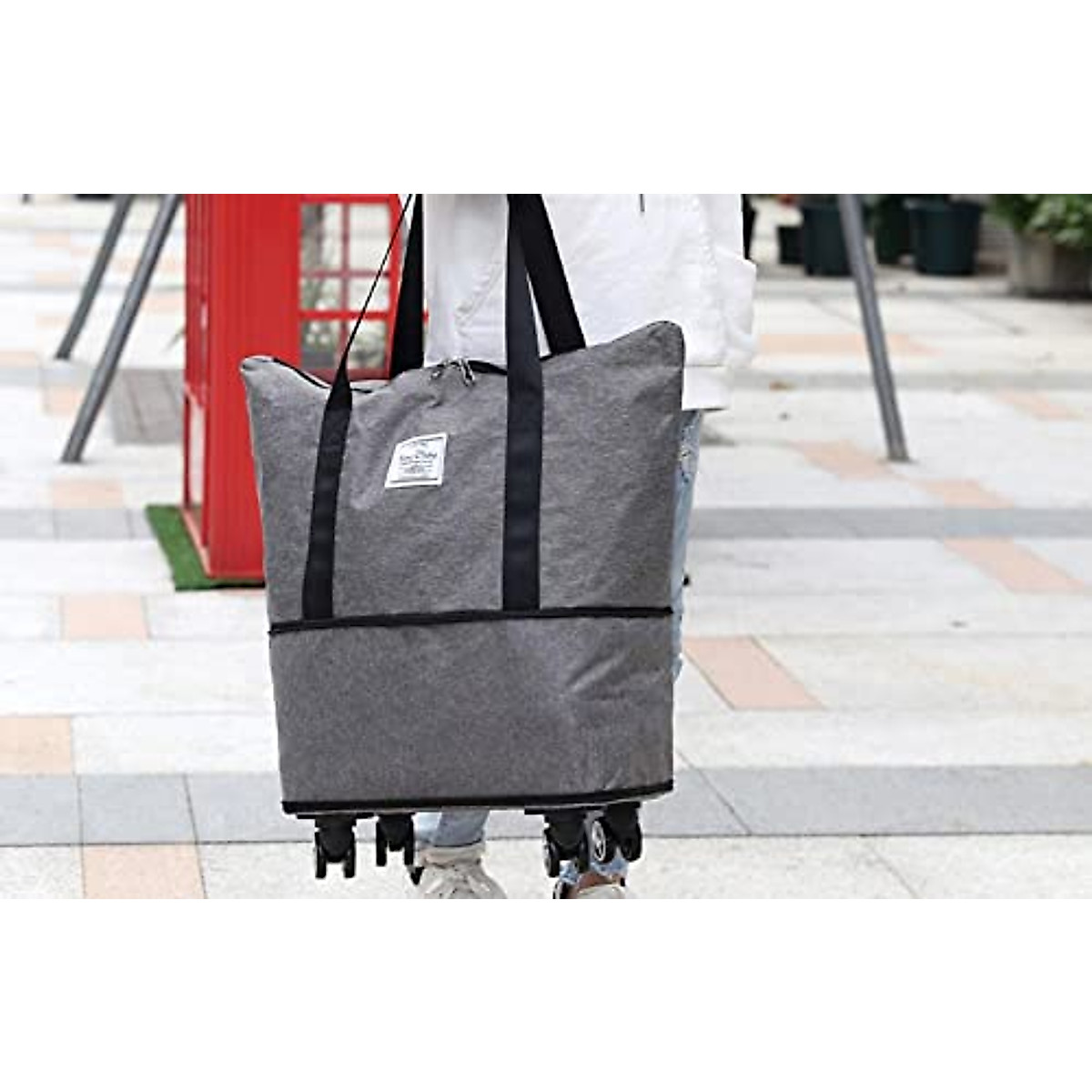 Upgrade Shopping Bag with Wheels Portable Trolley Bags Grocery Cart Hand Pulling Utility Universal Wheels Bag Folding Shopping Cart Trave Bag- Larger & Waterproof & Strong(Grey-B0C6F8FP2Q)
