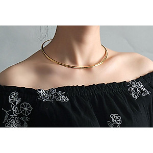 XinNuoShangMao Fashion Must-have Stainless Steel Gold Plated Metal Plain Cuff Chocker Collar Necklace for Women (golden)