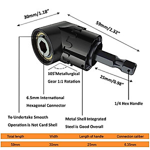 4-in-1 Impact Square Drive Adaptor, 360° Rotatable 1/4 3/8 1/2 In Impact Grade Socket Adapter Set with 105° Right Angle Driver Extension Screwdriver Drill Attachment for Household Workplace Industry