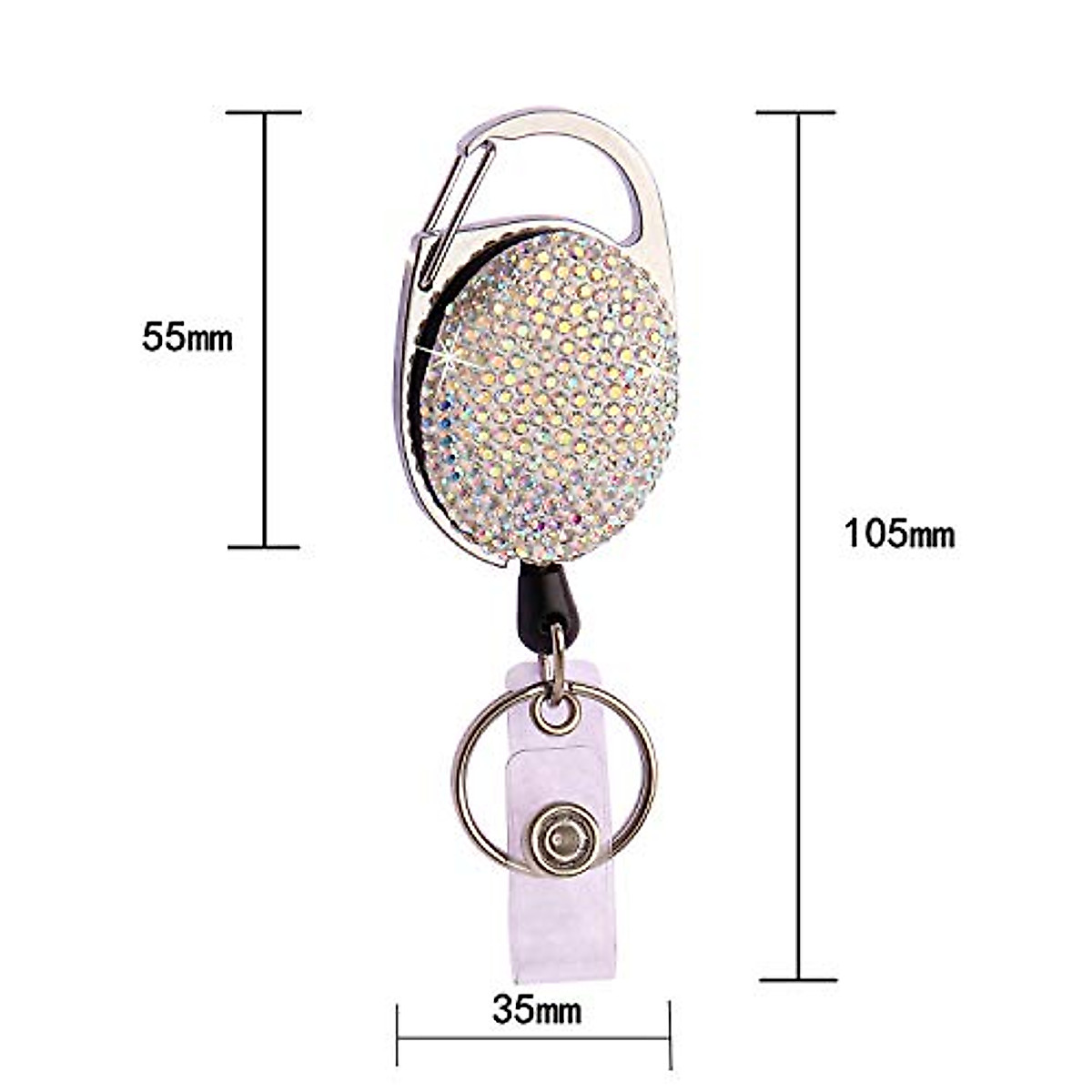 Retractable Badge Holders with Bling Rhinestones Crystal, Badge Reel with Belt Clip and Key Ring, 24 inches Thick Kevlar Pull Cord. (4pcs- Silver, Black, Pink and Purple)