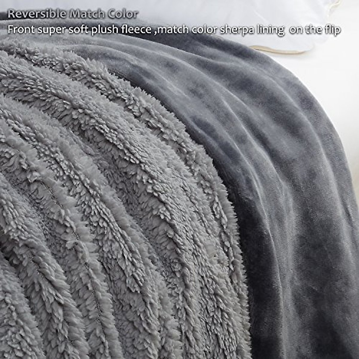 Catalonia Charcoal Grey Sherpa Throws Blanket, Super Soft Fuzzy Comfy Micro Plush Fleece Blanket All Season for Sofa Couch Bed Reversible Match Color, Tone to Tone, 50x60 inch